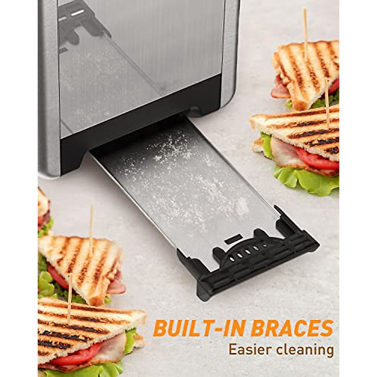 2 Slice Toaster - Stainless Steel Wide Slot Toasters 6 Shade Settings Defrost/Bagel/Cancel with Drop-Down Crumb Tray, Compact Countertop Toaster for Artisan Bread, Muffin, Croissant, Bagel, Waffles