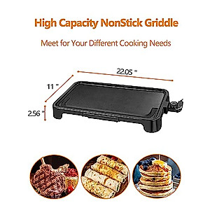 Extra Large Nonstick Electric Griddle - Pancake Griddle for Eggs, Burgers, Beef, Cheese, Party Smokeless Griddle Pan with Temperature Control, Dishwasher Safe, Black, 1500W