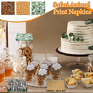 100 PIECES Jungle Safari Animal Print Party Disposable Napkins Animal Print Paper Napkins Safari Napkins Jungle Safari Themed Party Napkins for Baby Shower Party Birthday Party, 5 Styles