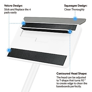 Baseboard Cleaner Tool with Handle, DELUX Baseboard Cleaner with Extendable Long Handle, 4 Reusable Cleaning Pads Wall Cleaner for Baseboards Cleaning, Ceiling, Wall, Floor, Shower Bathroom Kitchen