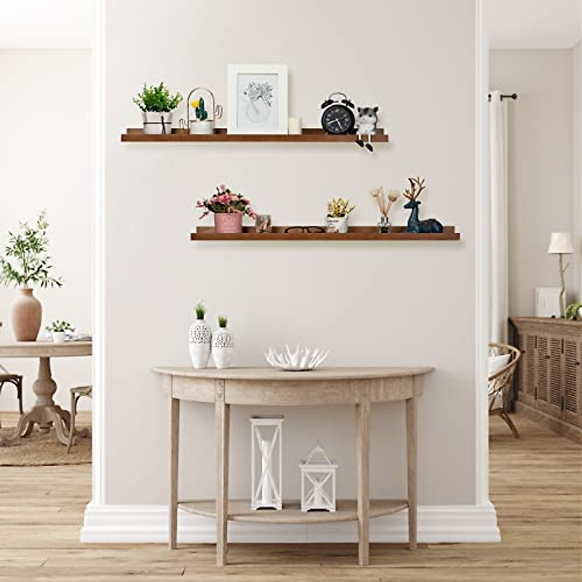 ALIMORDEN 36 inch Long Photo Ledge Shelves Set of 2, Natural Wood Large Floating Shelves for Bedroom Living Room Bathroom Kitchen, Dark Walnut,36" x 5"