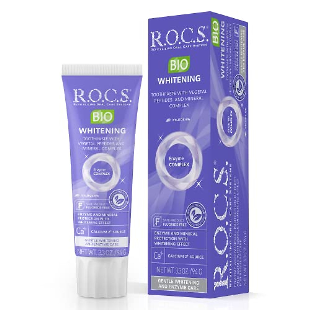 R.O.C.S. Toothpaste - Enamel Whitening Teeth Gum Protection - Non-Fluoride Oral Care for White Teeth, Healthy Gums (BioWhitening, Pack of 3)