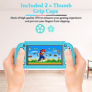 Protective Case for Nintendo Switch Lite, Full Protection Switch Lite Cover, TPU Shock-Absorption and Anti-Scratch for Nintendo Switch Lite Skin with Bult-in Screen Protector & Thumb Grip Caps, Blue