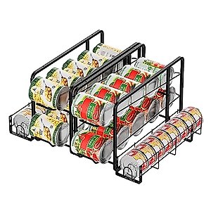 2 Pack Can Rack Organizer Stackable Can Storage Dispenser Pantry Organization Storage Holds Up to 34 Cans for Kitchen Cabinet, Countertop, Refrigerator, Black