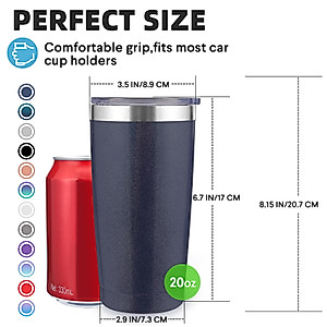Volhoply 20oz Stainless Steel Tumbler with Lid and Straw,Double Wall Insulated Travel Iced Coffee Mug Fits Car Cup holder,Powder Coated Cups for Hot and Cold Drinks,Gifts for Women Men（Navy,1 Set）