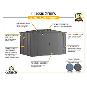 Arrow Sheds 10' x 7' Outdoor Steel Storage Shed, Blue