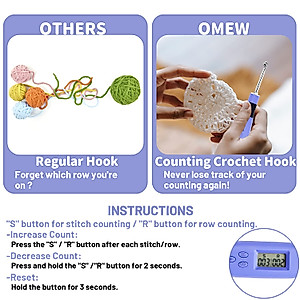 Zcvtbye Counting Crochet Hook Set,Ergonomic Crochet Hooks with LED Light and Digital Stitch Counter, Beginner Knitting Kit with 12 Interchangeable Crochet Hooks for Crocheting and Knitting