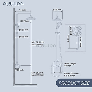 Airuida SUS304 Outdoor Shower Fixture Brushed Nickel Exposed Shower Faucet Combo Set Single Handle 8 Inch Thicken Rainfall Showerhead With Handheld Spray Wall Mount Dual Functions