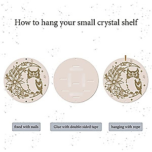 CREATCABIN Moon Small Crystal Shelf Display Owl Flower Round Wooden Crystal Holder Pendulum Floating Shelf Witch Stuff Boho for Hanging Crystals St1 Necklace Witchy Witchcraft Wall Decor 8 Inch