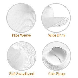 CHIC DIARY Women Summer Big Brim Beach Hat Floppy Straw Sun Hat Cap UPF 50+ (White)