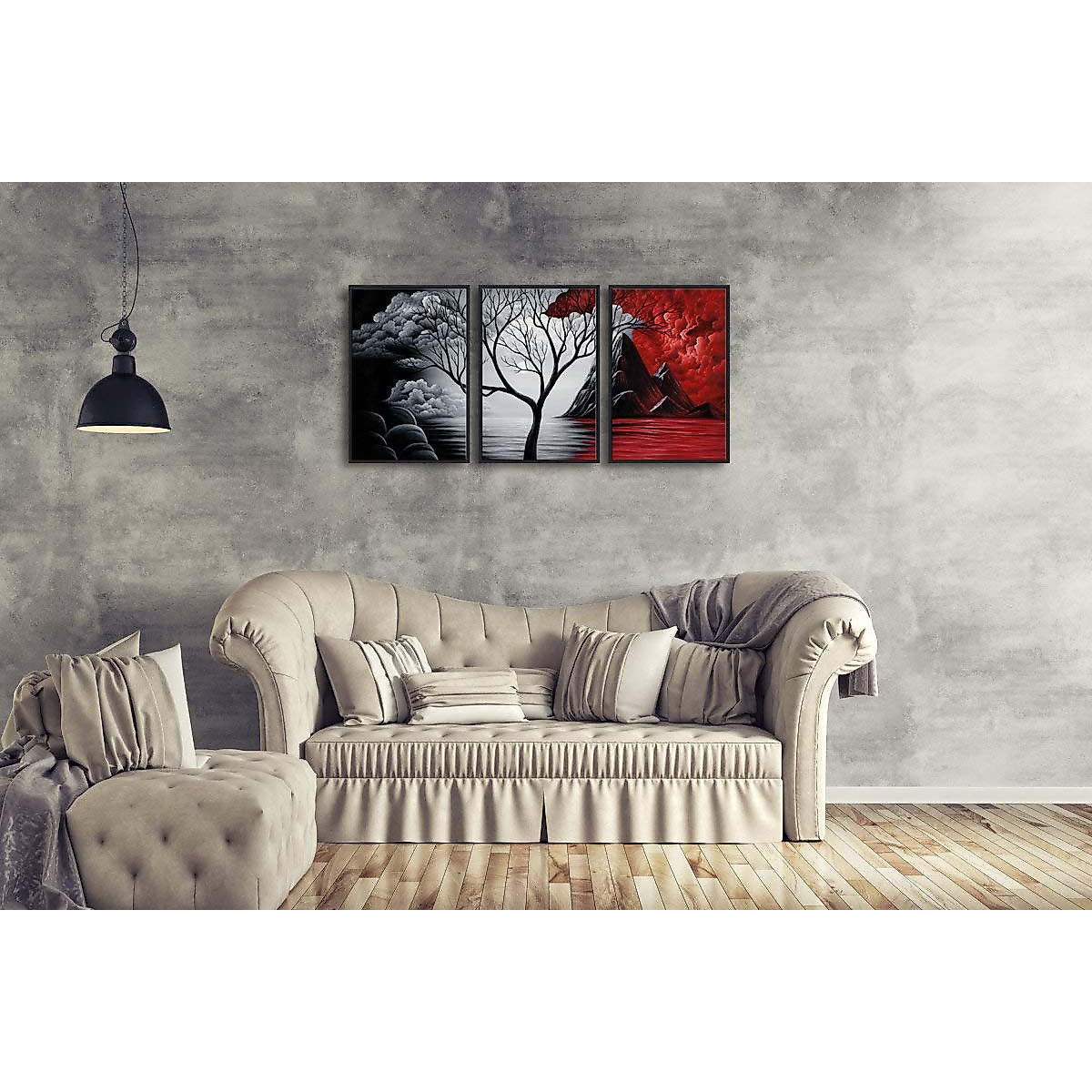 Wieco Art Large Size Framed Art Canvas Art Prints Wall Art the Cloud Tree Abstract Pictures Paintings for Bedroom Home Office Decorations Contemporary Artwork 3 Panels Black Frames