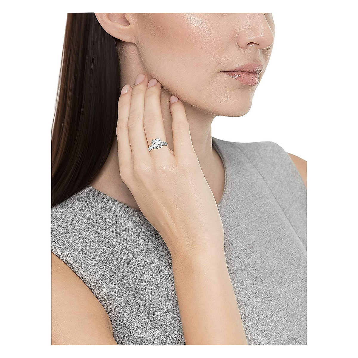 Sterling Silver Pave mm Princess Cut Cubic Zirconia Engagement Ring