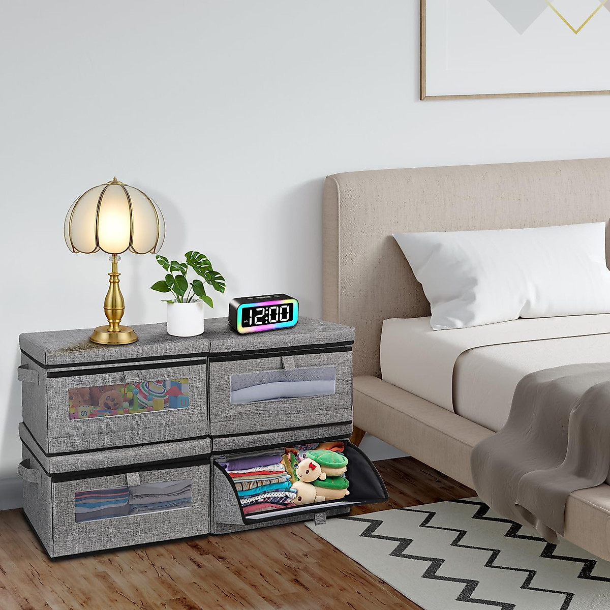 Stackable Storage Bins, 3 Storage Drawers, Drawer Dresser with Front Windows and Carrying Handles, 3 Drawer Organizer with Lid can be Used Independently, for Nursery, Office, Living Room