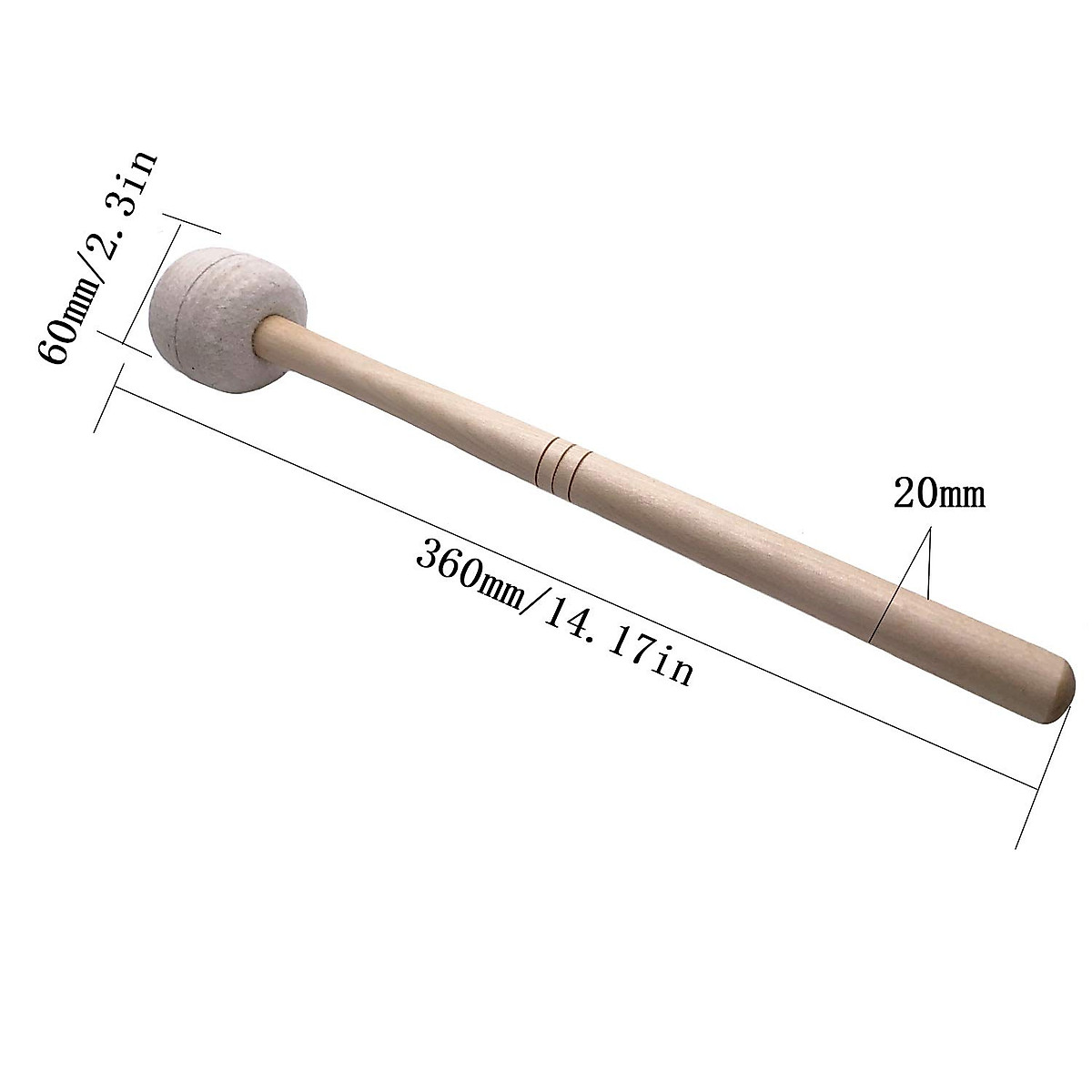 Jiayouy 14.17" Bass Drum Mallet Stick Timpani Mallets Wool Felt Head & Wood Handles Drum Stick Percussion Instrument Band Accessory 1Pcs