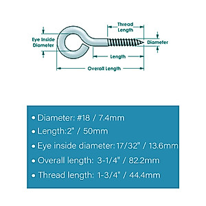 IMScrews 10-Pack Stainless Steel Heavy Duty Screw Eyes, #18 x 3-1/4 Inch, Lag Eyebolt for Hanging, Rust-Resistant Long Eyelet Screws, Ideal for Indoor and Outdoor Use