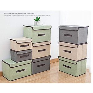 Cicilin Foldable Storage Basket, 2 Pack Lidded Storage Bins with Handle Organize Clothes Toys Book Universal Household Containers for Bedroom Wardrobe Clothes Office Shelf (Beige)