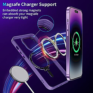 niufoey Magnetic Kickstand Case for iPhone 14 Pro Max,[Compatible with MagSafe] [Silicone Bumber & Hard Back] [Glitzy Camera Frames] Cute Slim Kickstand Cover 6.7 inch for Women Men-Purple