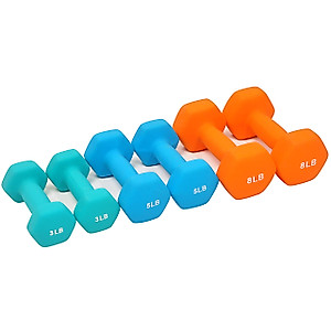 Fitvids Colored Vinyl or Neoprene Coated Dumbbell Set with Stand, 32-Pound Set with Stand, 3LB, 5LB, 8LB Pairs, Cast Iron