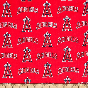 MLB Cotton Broadcloth Los Angeles Angels of Anaheim Red/Blue, Quilting Fabric by the Yard