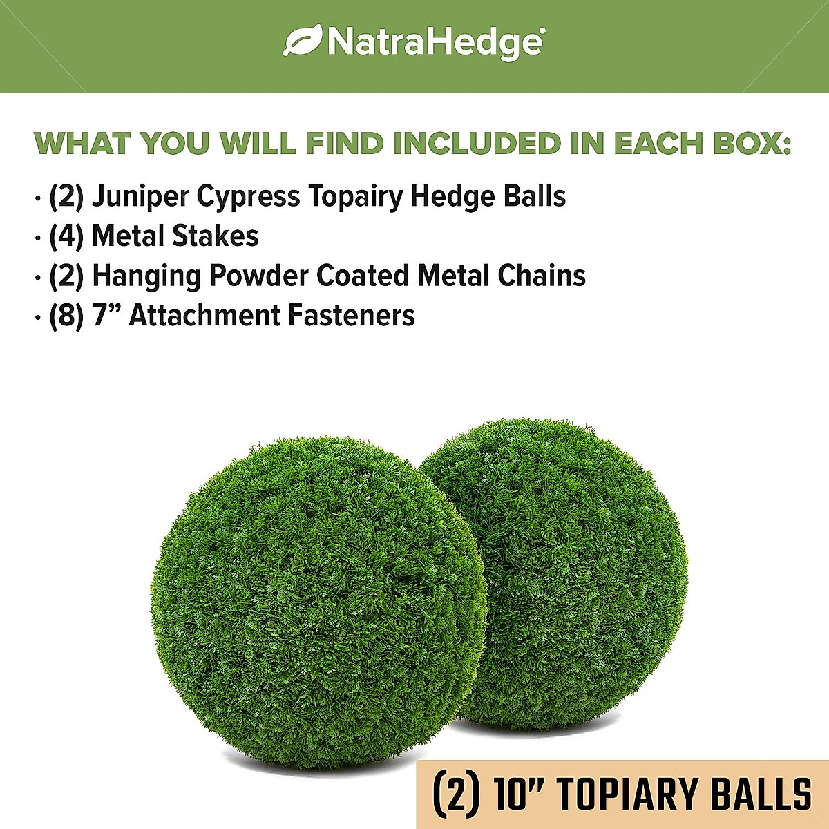 NatraHedge Artificial Topiary Ball Set - Faux Foliage Balls for Garden, Wedding, Home Décor, and Backyard (15" x 15", Juniper Cypress - 2 Pack)