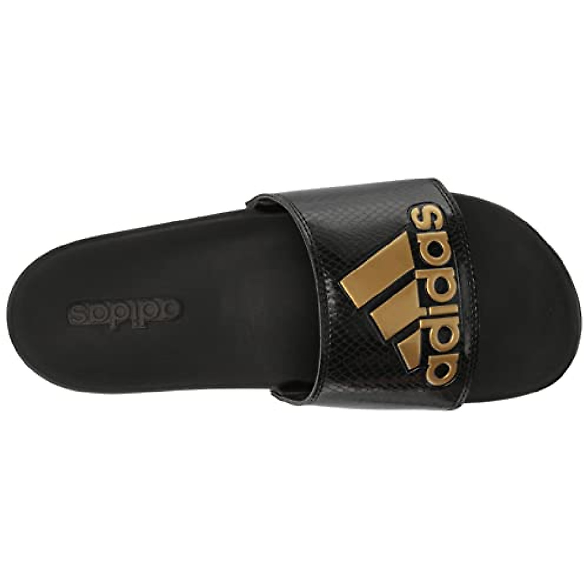 adidas Women's Adilette Comfort Slides Sandal, Black/Gold Metallic/Black, 7