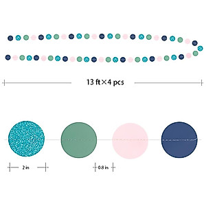 Blue Pink Green Circle Garland for Little Mermaid Party Decoration Hanging Circle Dots Streamer Backdrop Banner Decor for Under The Sea Birthday Wedding Baby Shower Anniversary