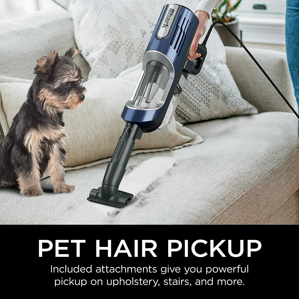 Shark HZ600 Ultralight Pet Pro Corded Stick Vacuum with PowerFins & Self-Cleaning Brushroll, Converts to Hand Vacuum, Pet Crevice & Upholstery Tools, Blue (Renewed)