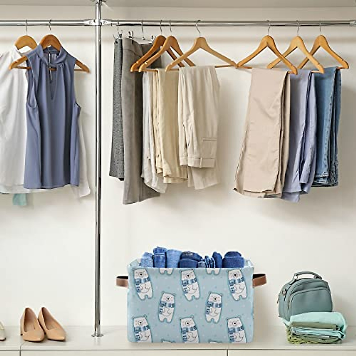 xigua Polar Bear Wrapped in Scarf Foldable Canvas Storage Bin, Sturdy Fabric Storage Basket with Handles, Storage Cube Box for Organizing Shelf Nursery Toy Closet 2PCS
