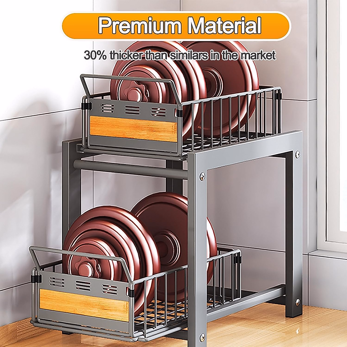 Fangtueh Under Sink Organizer, 2-Tier Pull Out Under Sink Organizers and Storage, Stainless Steel Under The Sink Organizer Bathroom Kitchen Sink Cabinet Organizer Undersink Organization, 1Pack Black