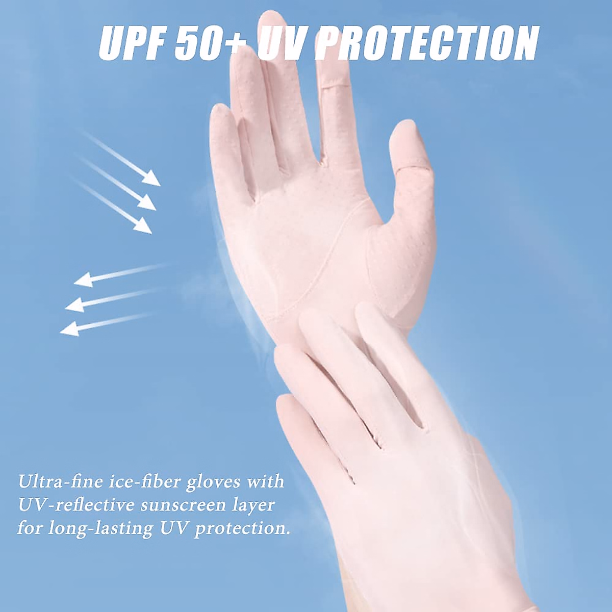 CURELIX UV Sun Protection Gloves for Women, Fullfinger Touchscreen UPF 51+ Sunblock Gloves for Driving, Cycling, Golf, Hiking [Ultra Thin] [Cooling Ice Silk Fabric], Blue