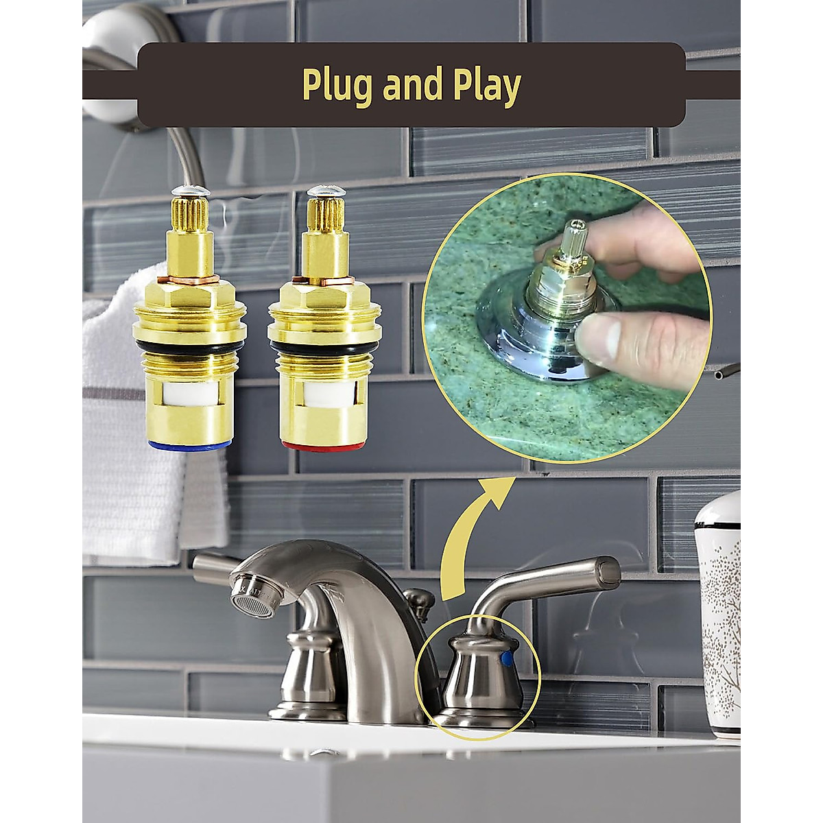 Cold Hot Faucet Cartridge Fit for hansgrohe Basic Set, Axor Carlton, Citterio, Steel and Terrano Valves Replace 94008000 94009000