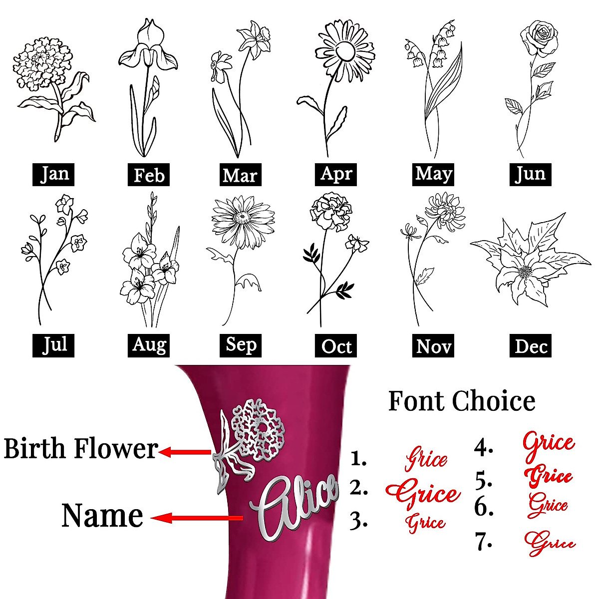 Stethoscope Name Tag Personalized,Custom Stethoscope Charms with ID Tag Accessorie Engraved Name Birthflower,Nurses Week Gift for Nurse Doctor Medical Assistant Vet-Style 7