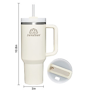 JavaSun 40 oz Tumbler with Handle and Straw Lid, Quencher H2.0 Flow, Stainless Steel Insulated Tumbler Water Bottles, Travel Mug for Hot and Cold for Water, Iced Tea or Coffee (Light Cream)