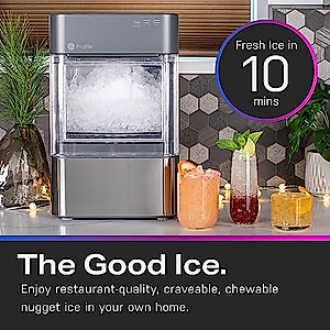GE Profile Opal 2.0, Chewable Crunchable Countertop Nugget Ice Maker, Scoop included, 38 lbs in 24 hours, Pellet Ice Machine with WiFi & Smart Connected, Stainless Steel
