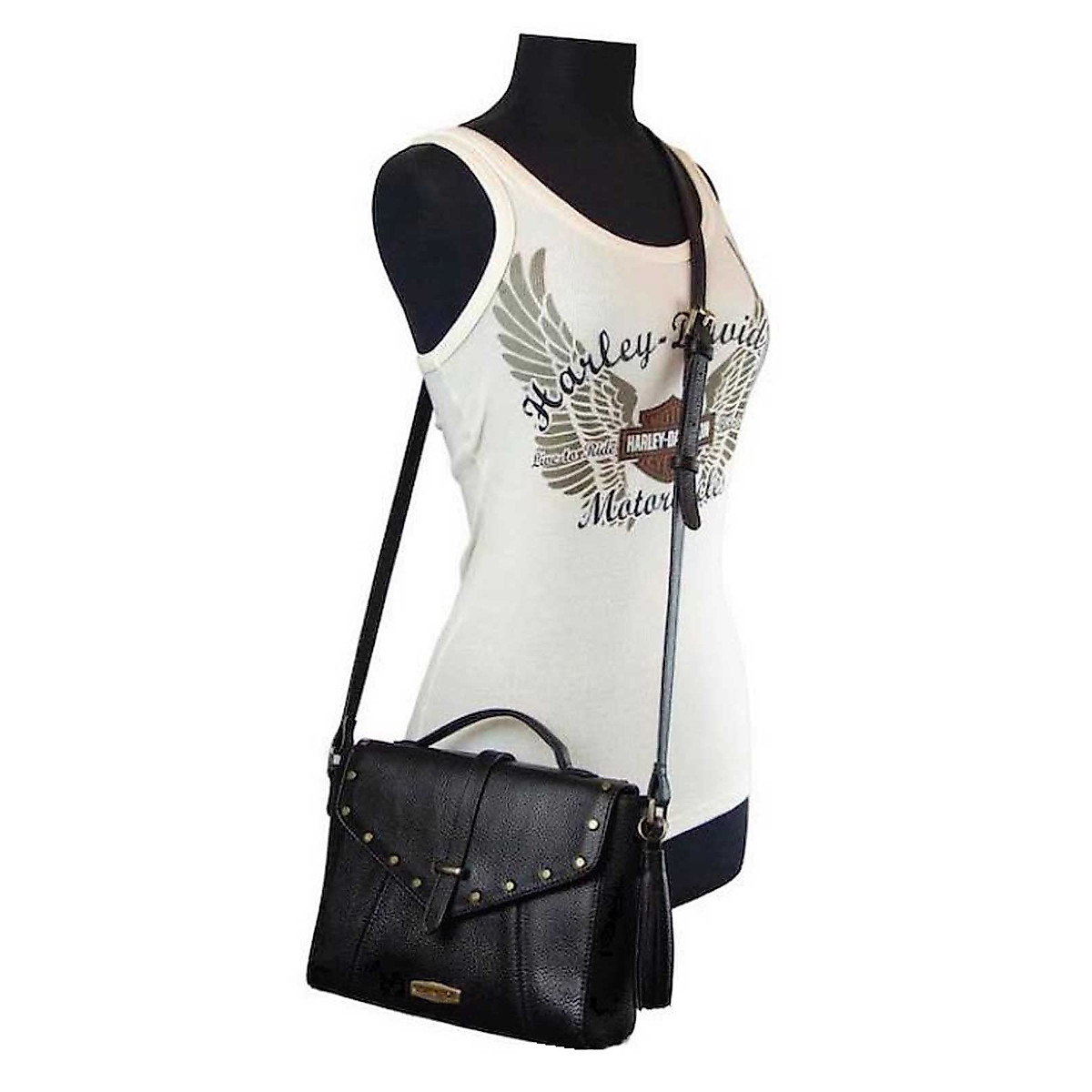 Harley-Davidson Women's Midnight Rider Leather Shoulder Crossbody Purse - Black