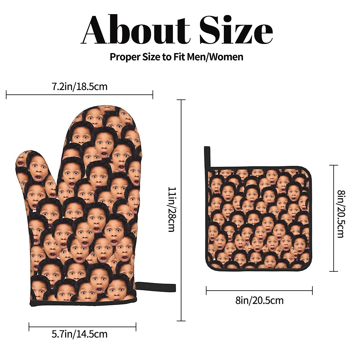 Custom Oven Mitts, Personalized Oven Mitts and Pot Holders with Your Face, Baking Gifts for Women for Kitchen Cooking, BBQ, Grillin-Style1, 1 Oven Mitts+ 1 Pot Holders