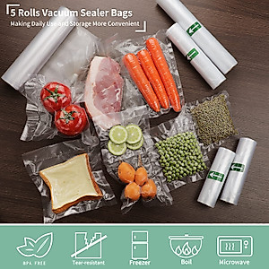 Mozing Vacuum Sealer Bags, Commercial Grade Food Seal Bag Rolls, Meal Saver Bags for Storage or Sous Vide, 5 Pack 1 Roll 5.9" x 11', 1 Roll 6.7" x 11', 1 Roll 7.9" x 11', 1 Roll 9.8" x 11' and 1 Roll 11" x 11' (5 Rolls)