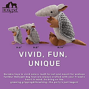 Hollypet Dog Toy, Bubble Plush Dog Toy with Crinkle Paper, Squeaky Dog Toys Puppy Chew Toy with Clean Teeth Armadillo Animals Toy for Small Medium Large Dogs, Gray, 8 inch