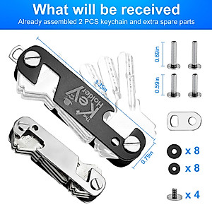 2PCS Key Organizer Keychain, Compact Key Holder Keyring, Smart & Light-weight Multi-tool Folding Key Chain with Bottle Opener/Phone Stand (Up to 6~10 Keys, Black & Silver)