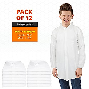 Disposable Lab Coats for Kids, 12 Pack - Lab Coats for Kids Science Party (Youth Medium)