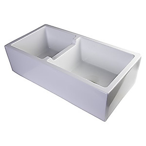 ALFI brand AB3618DB-W Smooth Thick Wall Fireclay Double Bowl Farm Sink, 36", White