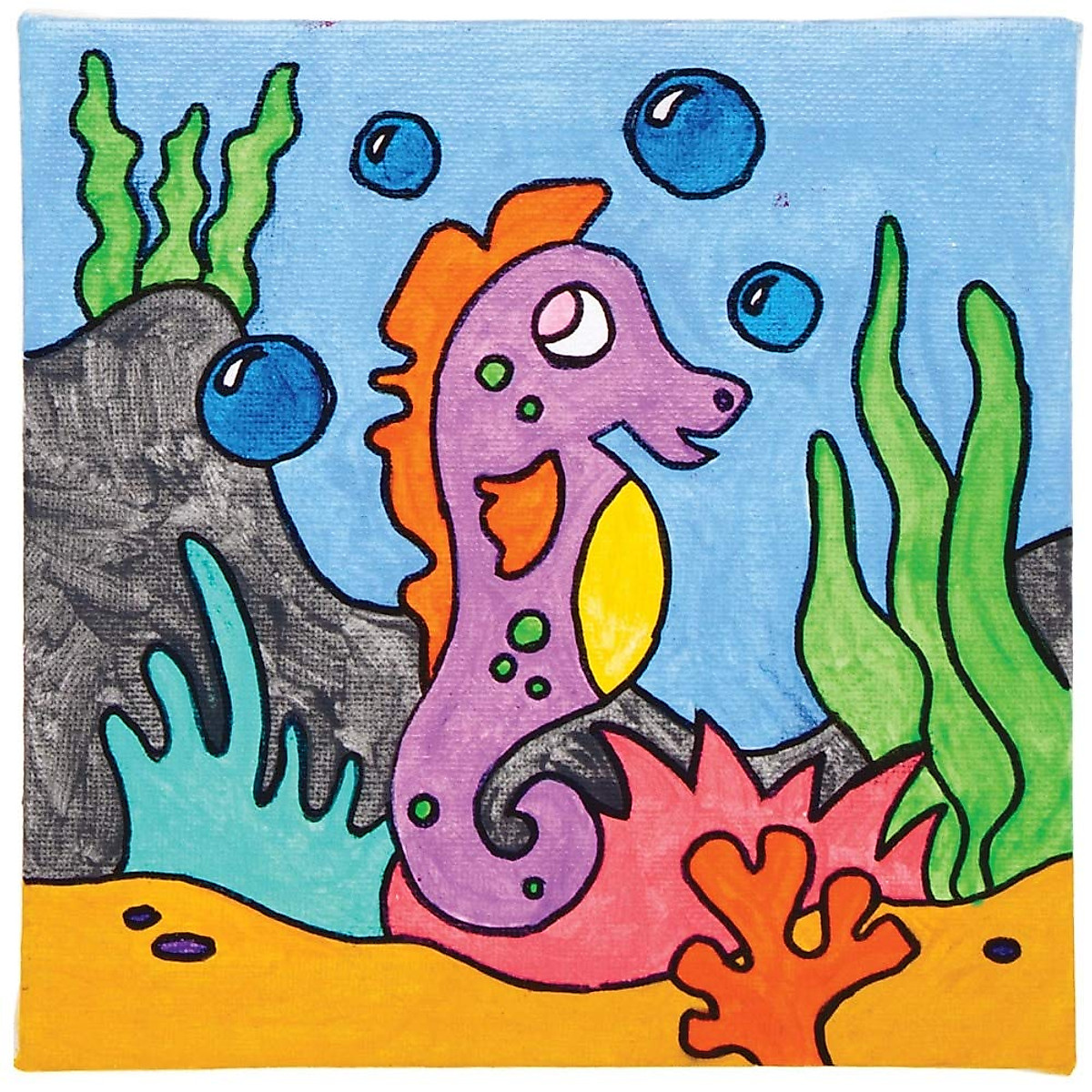 Baker Ross AT940 Sealife Color in Pictures for Kids - Pack of 4, Kids Canvases for Painting, Coloring and Craft Project Displays