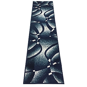 Comfy Collection Stripes Swirl Abstract Design Area Rug Modern Contemporary Rug 2 Color Options (Navy Blue, 1'10" x 6'11")