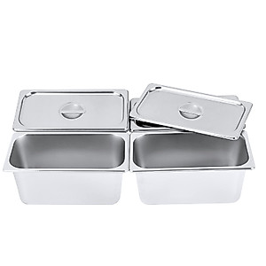 Leblett 4 Pack Stainless Steam Hotel Pans with Lids,1/3 Size x 6" Deep,0.35cm Thick,Anti Jam Steam Table Pan Catering Storage Metal Food Pan
