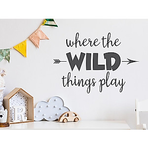 STORY OF HOME DECALS.COM Where The Wild Things Play Arrow Kids Room Wall Decal Matte Finish Vinyl Black, White, Grey, Brown Black 20" H X 28" W
