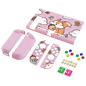 eXtremeRate PlayVital Back Cover for Nintendo Switch Console, Separable Protector Hard Shell for Joycon, Dockable Protective Case with Colorful ABXY Direction Button Caps - Squirrel with Acorn