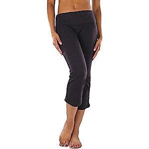 ToBeInStyle Women's Cropped Yoga Sweatpants Bermuda Capris w/Fold Over Waistband - Small - Brown