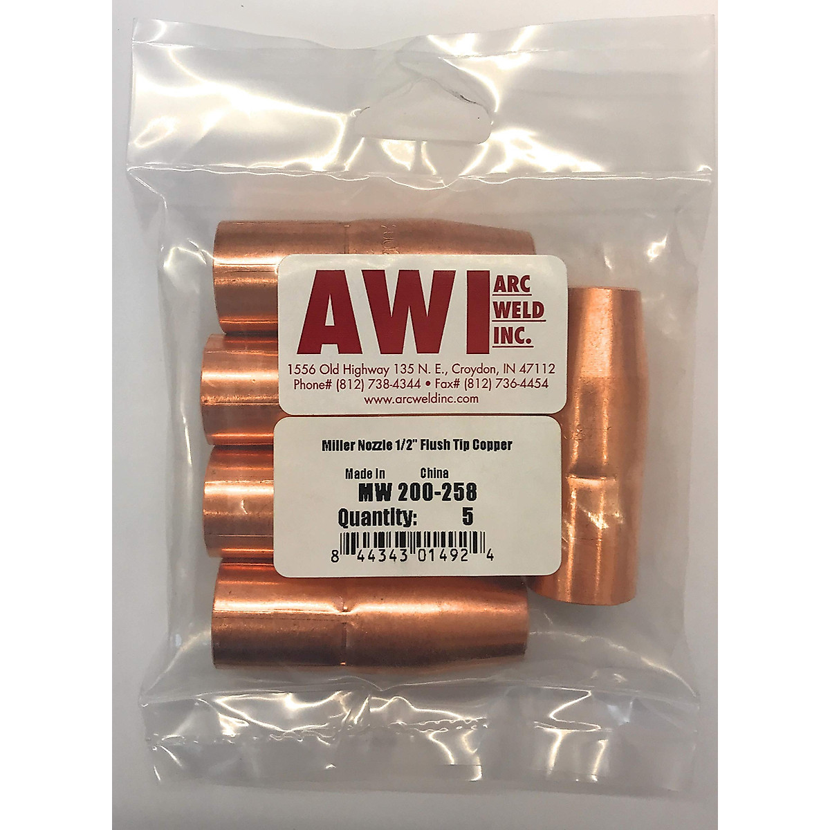 200-258 Miller Style M-25 Nozzle 1/2" Bore - Flush Mount - Arc Weld by Masterweld Pack of (5)