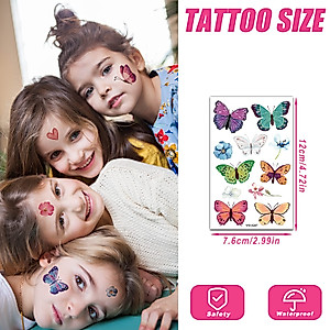 Onogola 100Pcs Butterfly Temporary Tattoos for Kids Women Girls, Fake Colorful Butterflies Wings Flower Tattoo Stickers Art Waterproof for Face Body Arm Birthday Party Favors Makeup Supplies Gifts