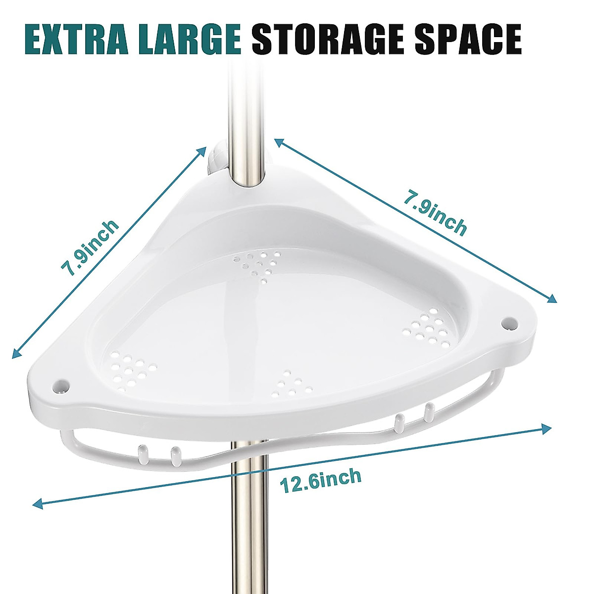HOSKO Shower Caddy Tension Pole, 4-Tier Adjustable Tension Rod Shower Caddy Corner, Rustproof Shower Organizer Corner Shelf 54 to 114 Inch